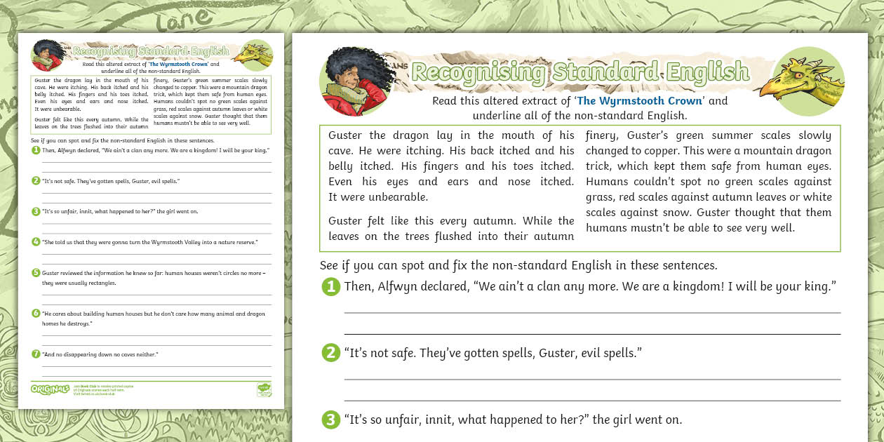 KS2 Recognizing Standard English Worksheet (KS2 Fantasy Story 'The ...